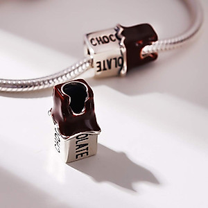Brown Enamel Chocolate Charms 925 Sterling Silver Love Fruits Foods Charms for Pandora Bracelets Necklace (Chocolate Bead)