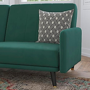 Flash Furniture Sophia Premium Split Back Sofa Futon - Emerald Green Velvet Upholstery - Solid Wood Legs - Convertible Sleeper Couch for Small Spaces