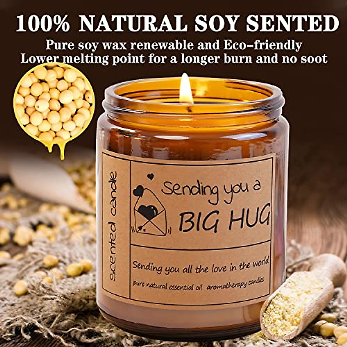 Candles Gifts for Women, Sending You a Big Hug, Positive Affirmations, Mothers Day, Birthday Valentine Gifts for Her Him Daughter Girlfriend Wife, Soy Wax Lavender Scent