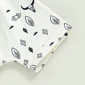 Amiblvowa Cute Western Baby Boy Summer Clothes Cow Print T Shirt Jogger Shorts Set Newborn Toddler Cowboy Country Outfit (Black Beige, 18-24 Months)