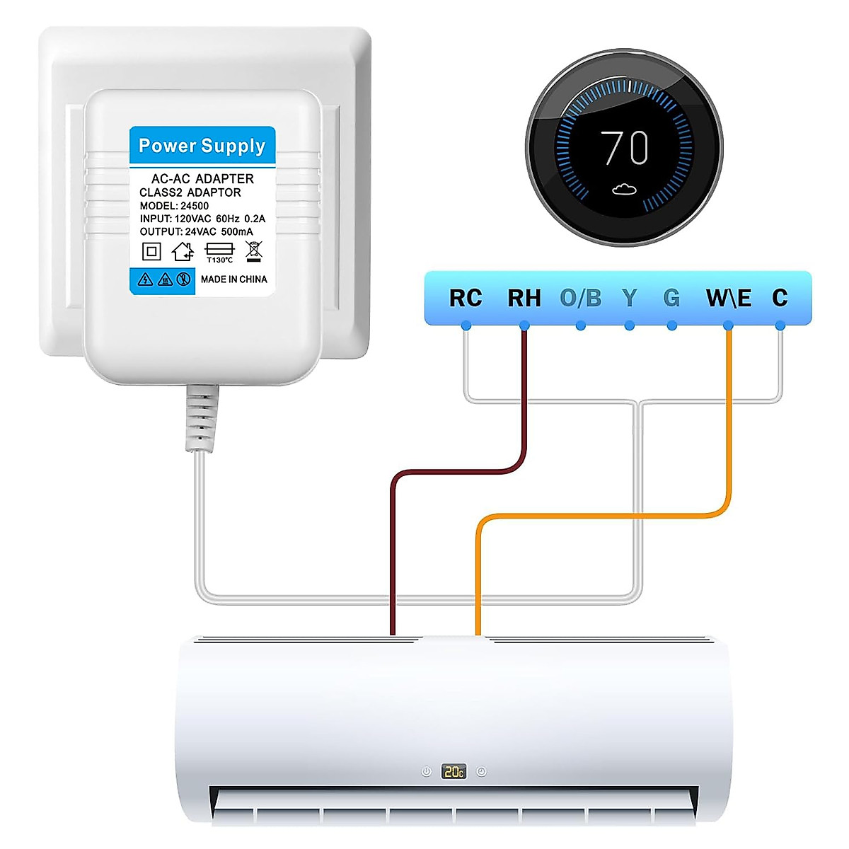 24V Doorbell Transformer Compatible with Ring Doorbell,Video Doorbell,Nest, Ecobee, Sensi and Honeywell Thermostats,24V 500MA AC Transformer (16.4FT White 12.0, Watts
