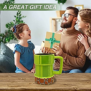 Drtupe Super Mario Warp Pipe Mug Ceramic Coffee Mug Gift for Gamers, Fathers, Coffee Enthusiasts, for Cappuccino, Latte or Hot Tea, 15 Oz, Green