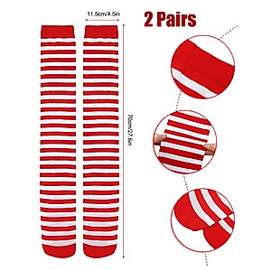 Eurzom 4 Pairs Christmas Striped Socks Red and White Striped Socks Women Long Striped Candy Cane Knee High Socks Leg Stockings for Women