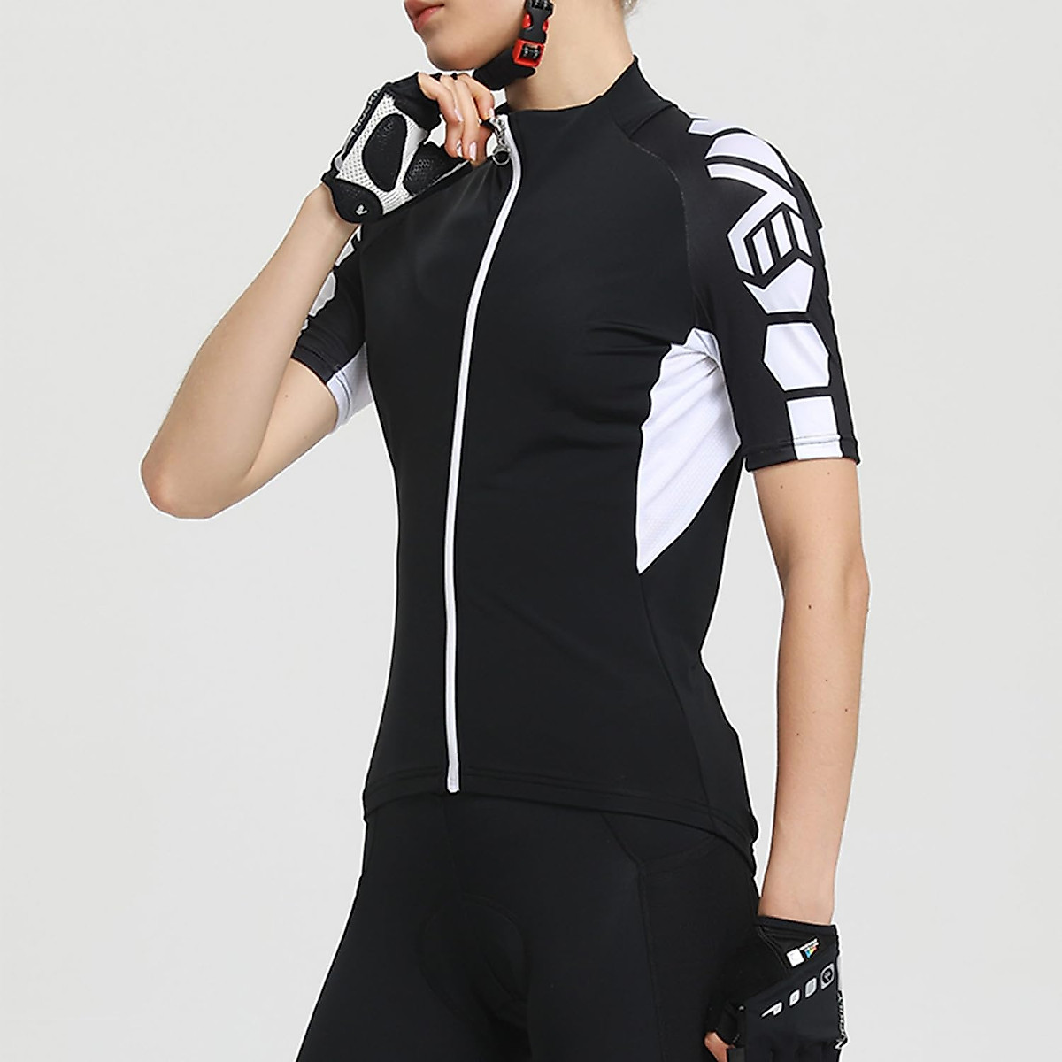 NUCKILY Women's Cycling Jersey Short Sleeve with 3 Pockets Bike Bicycle Clothing Biking Riding Shirts Cycle Wear White