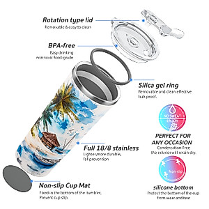 THILY Vacuum Insulated Stainless Steel Tumbler Travel Mug 26 oz Coffee Cup with 2 Lids and Straws, Splash Proof, Reusable, Keep Iced Drinks Cold, Coastal Breeze