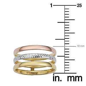 Kooljewelry 14k Tricolor Gold 10 mm Diamond-cut Triple Band Ring (size 10)
