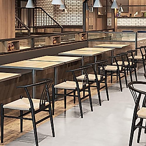 Yaheetech 2PCS Weave Chair Mid-Century Modern Dining Chair Rattan Chair Wishbone Dining Chair Armchairs Black Dining Chair Accent Chair for Kitchen, Dining, Living Room Side Chairs Hemp Seat, Black