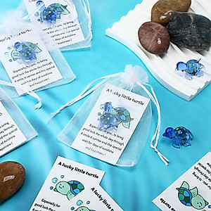 Wesiti 10 Sets Lucky Turtle Positive Inspirational Turtle Gifts 10 Pcs Mini Sea Turtle Figures 10 Pcs Thank You Note Greeting Cards 10 Pcs Organza Bags for Coworkers Employee Appreciation Gifts