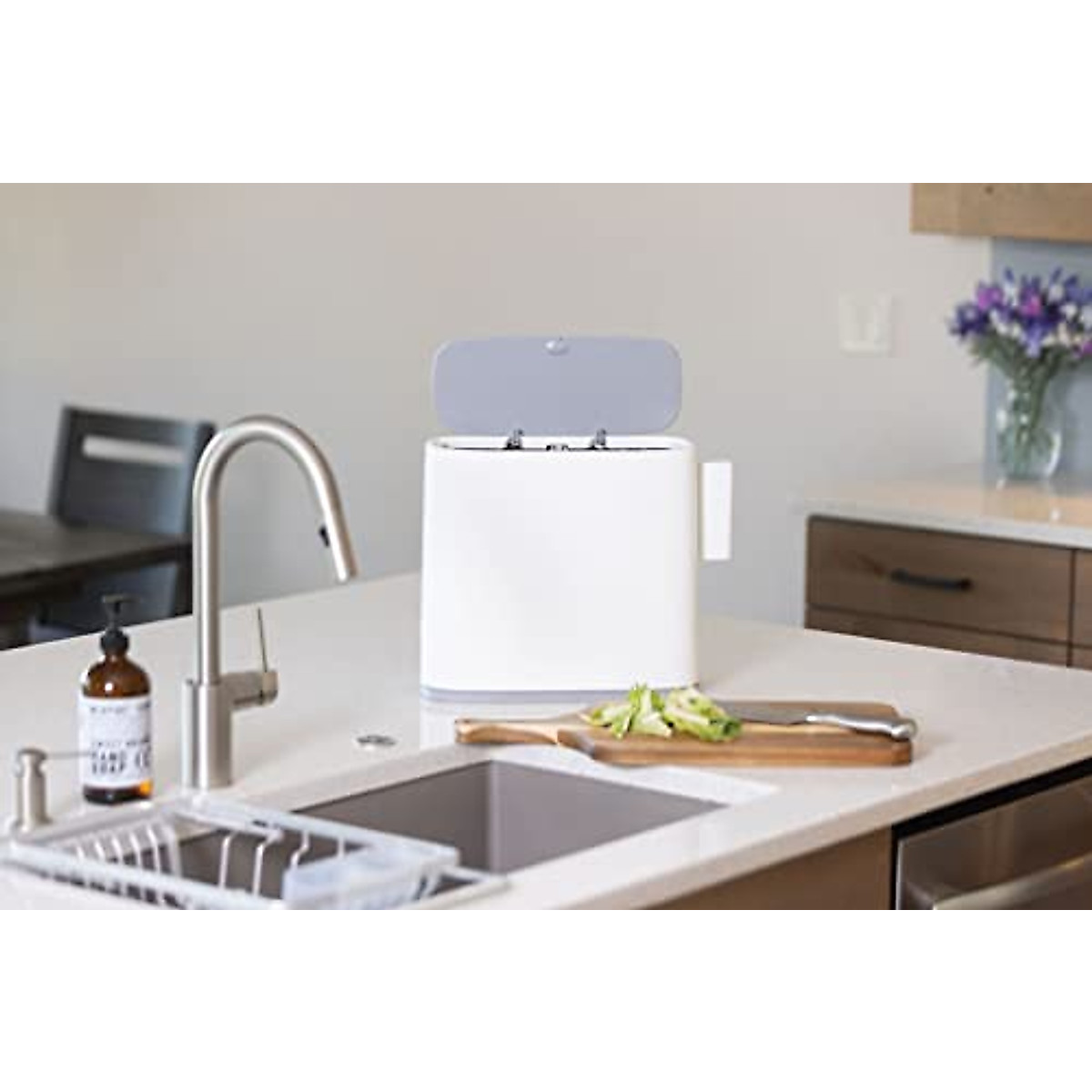 Slim Bathroom Trash Can with Attached Bag Reservoir - Modern 2 Layer Bathroom Trash Cans with Lids to Lock Odors In - Waterproof and Easy to Clean Small Trash Can with Lid - Trashcan for Your Bathroom