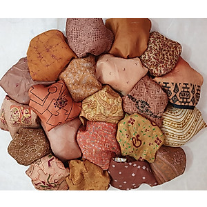 VINTAGEFABULOZ 15 Pcs 12"*20" Vintage Silk Sari Brown Fabric Scrap Remnant's for Journal Scrapbook Craft Project Jewelry Applique DIY Gift Wrap