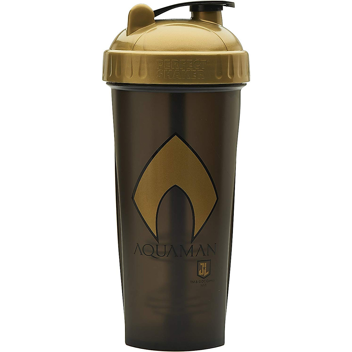 Performa Justice League & DC Comic - Leak Free Protein Shaker Bottle with Actionrod Mixing Technology for All Your Protein Needs! Shatter Resistant & Dishwasher Safe (Aquaman)(28oz)