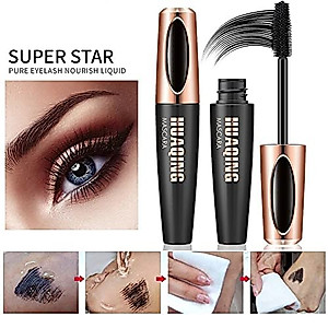 3 Pack HuaQing 5D Voluminous Fiber Mascara,Black Volume and Length Waterproof Smudge-proof Natural No Clumping Smudging Lasting All Day