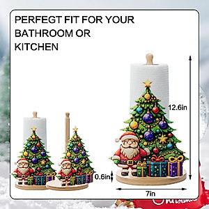 Christmas Paper Towel Holder - Wooden Countertop Dispenser with Acrylic Christmas Tree Design, Festive Holiday Kitchen Decor and Paper Towel Organizer