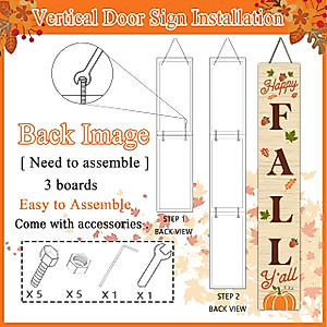 Happy Fall Sign Autumn Front Door Hanging Decor Welcome Sign Wooden Vertical Indoor Outdoor Standing Sign For Garden Home Yard Farmhouse Porch 47.2 x 7.8 Inch
