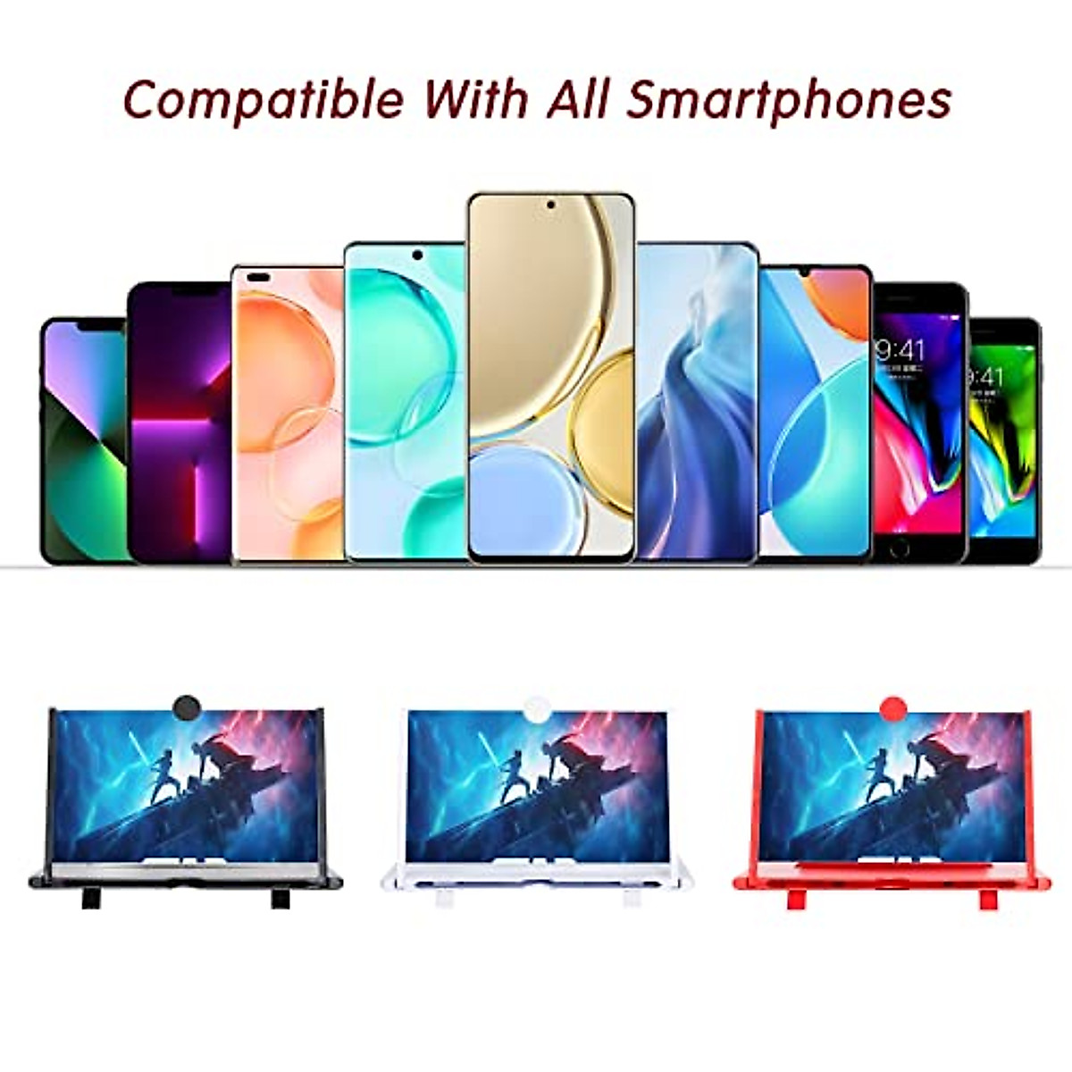 Zoylofg 14'' Phone Screen Magnifier,3D HD Anti-Blue Light Screen Amplifier,Folding Stand Holder Portable for Movie Video,Compatible with All Smartphones(Black)