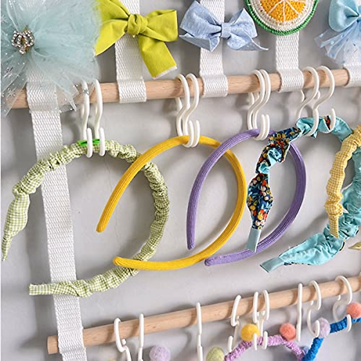 Headband Holder Bow Holder Jewelry Organizer for Girls，Bow Organizer with 30 Pcs S-Hook，Headband Organizer for Hangable Toys,Nursery Closet