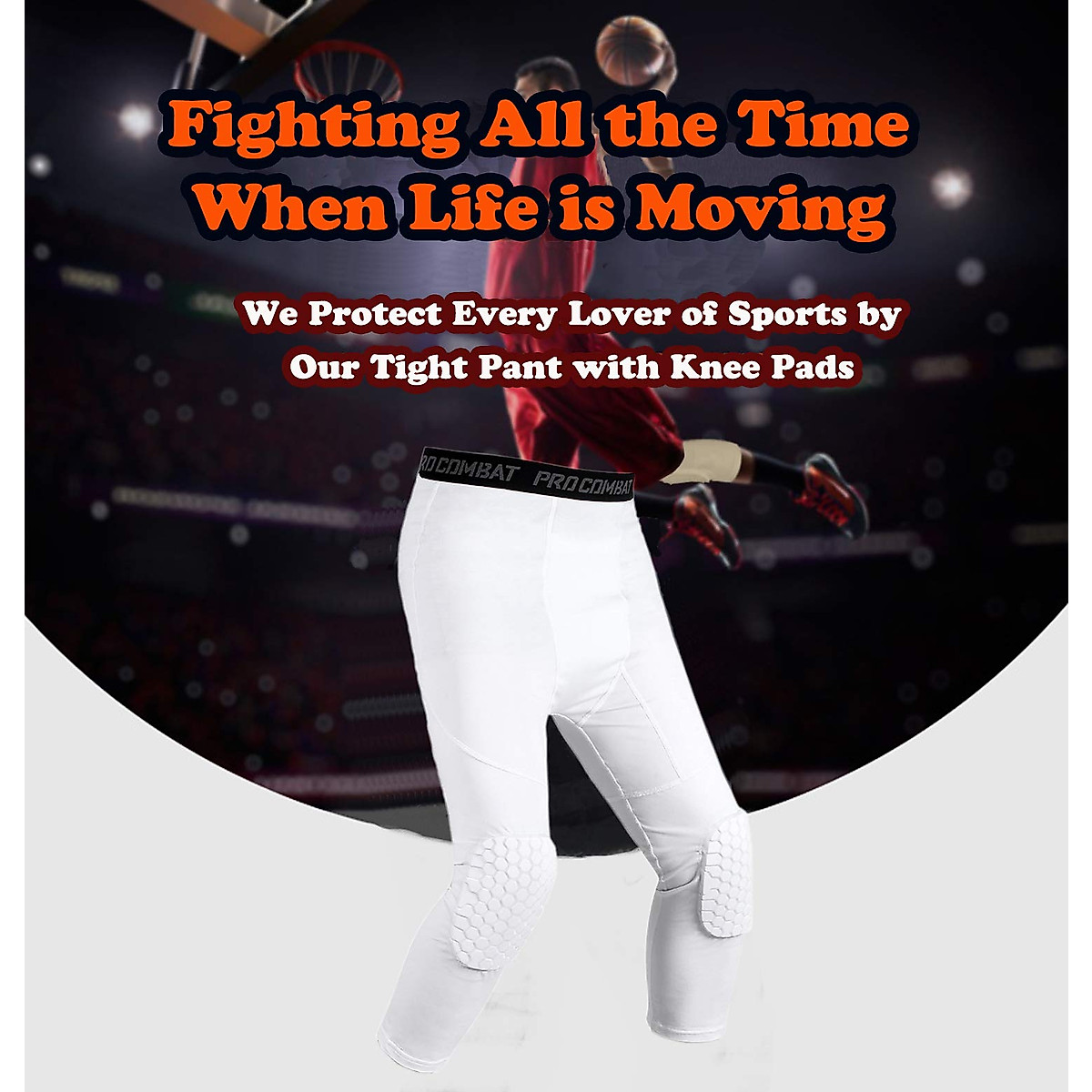 Unlimit Basketball Compression Pants with Pads, White 3/4 Capri Pants Padded, Basketball Tights Leggings (3XL)