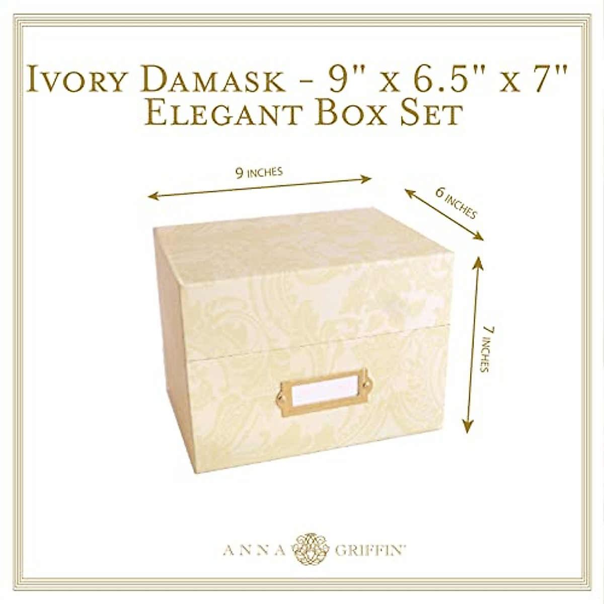 Anna Griffin Die Storage Box - Ivory Damask - 9" x 6.5" x 7" Elegant Box Set & Magnetic Storage of Craft Dies - Die Organizer Set of 10 Sleeves with Pockets, Tab Dividers, 36 Labels & 10 Magnets