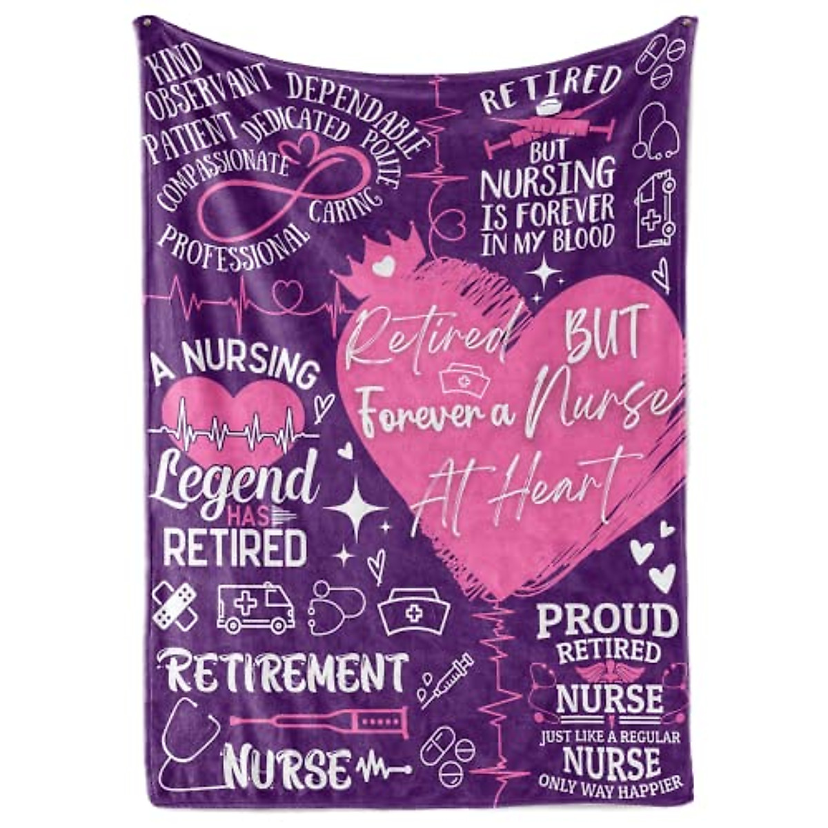 InnoBeta Retirement Gifts Throws for Nurse, Bed Flannel Fleece Plush Blankets Thank You Presents for Women,Men, Friends, Mom, Dad, Grandma, Grandpa (50"x 65") - Retired But Forever A Nurse at Heart