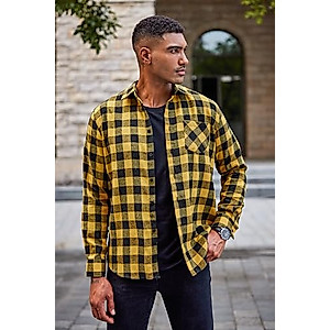 COOFANDY Mens Casual Buffalo Plaid Shirts Button Down Flannel Jacket with Pocket B - Yellow