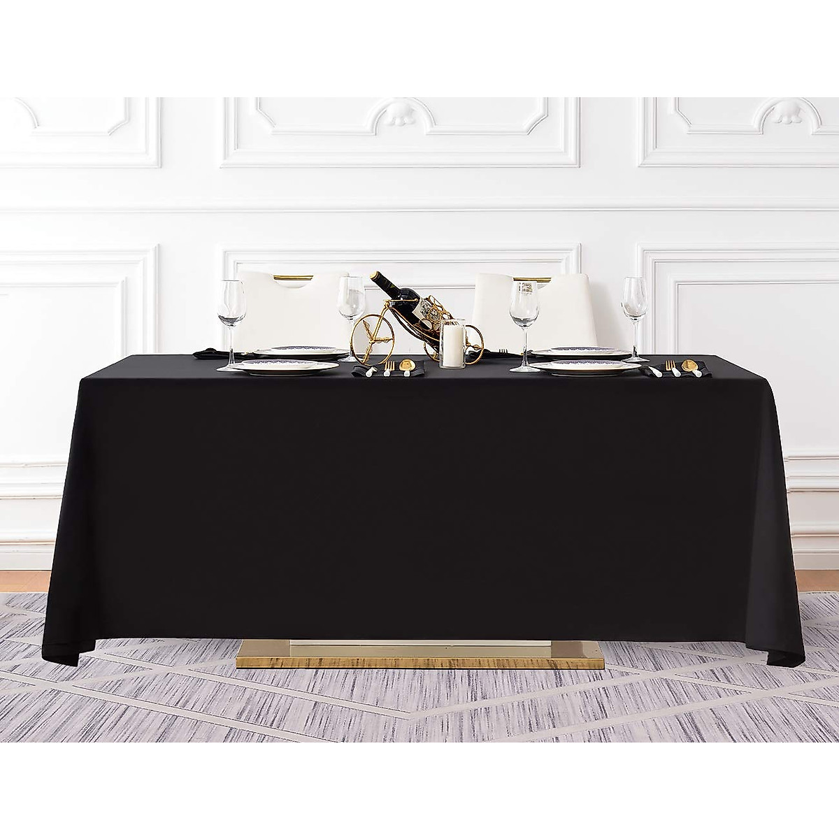 Surmente Tablecloth 90 * 156-inch Rectangular Polyester Table Cloth，Dining Table Cover for Weddings, Banquets, or Restaurants Indoor and Outdoor(Black)……