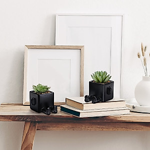 WOODWORD Desk Plant Fake Succulents in Black Modern Human Shaped Ceramic Pots Desk Decor for Office Plants Decor for Table Shelf Centerpieces, Cute Fake Plants Bathroom Decor 2pcs