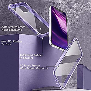 Dexnor Clear Case Compatible with iPhone 12 Mini Case with Screen Protector Rugged Full Body Protective Shockproof Hard Defender Heavy Duty Cover TPU Bumper Case for iPhone 12 Mini 5.4 inch, Purple