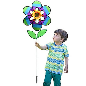 Rainbow Sunflower Garden Pinwheels Whirligigs Wind Spinners Kids Toys for Yard Decor Windmill Bird Deterrent Lawn Decorations Decorative Garden Stakes Outdoor Whimsical Baby Gifts