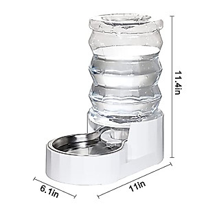 RIZZARI Automatic Pet Waterer, 3.6L Gravity Stainless Steel Water Dispenser, 100% BPA-Free, Large Capacity Water Feeder for Cats and Small and Medium-Sized Dogs(White, Minimum)