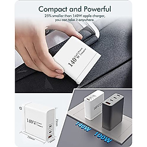 Dericam iPhone Charger USB C, 140W GaN Charger PD 3.1 Fast Charging, 3-Port Wall Charger Block for MacBook Pro/Air,iPad,IPhone14/13/12/11/X,Galaxy S22/S21,Dell XPS, ThinkPad,Pixelbook and More-White