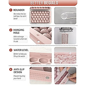 ICEDIVER Ice Cube Tray, Round Ice Trays for Freezer with Lid and Bin, Circle Ice Mold Making 66 x 1.0IN Small Ice Balls,Sphere Ice Makers with Ice Buckets Tongs & Scoop (Pink)