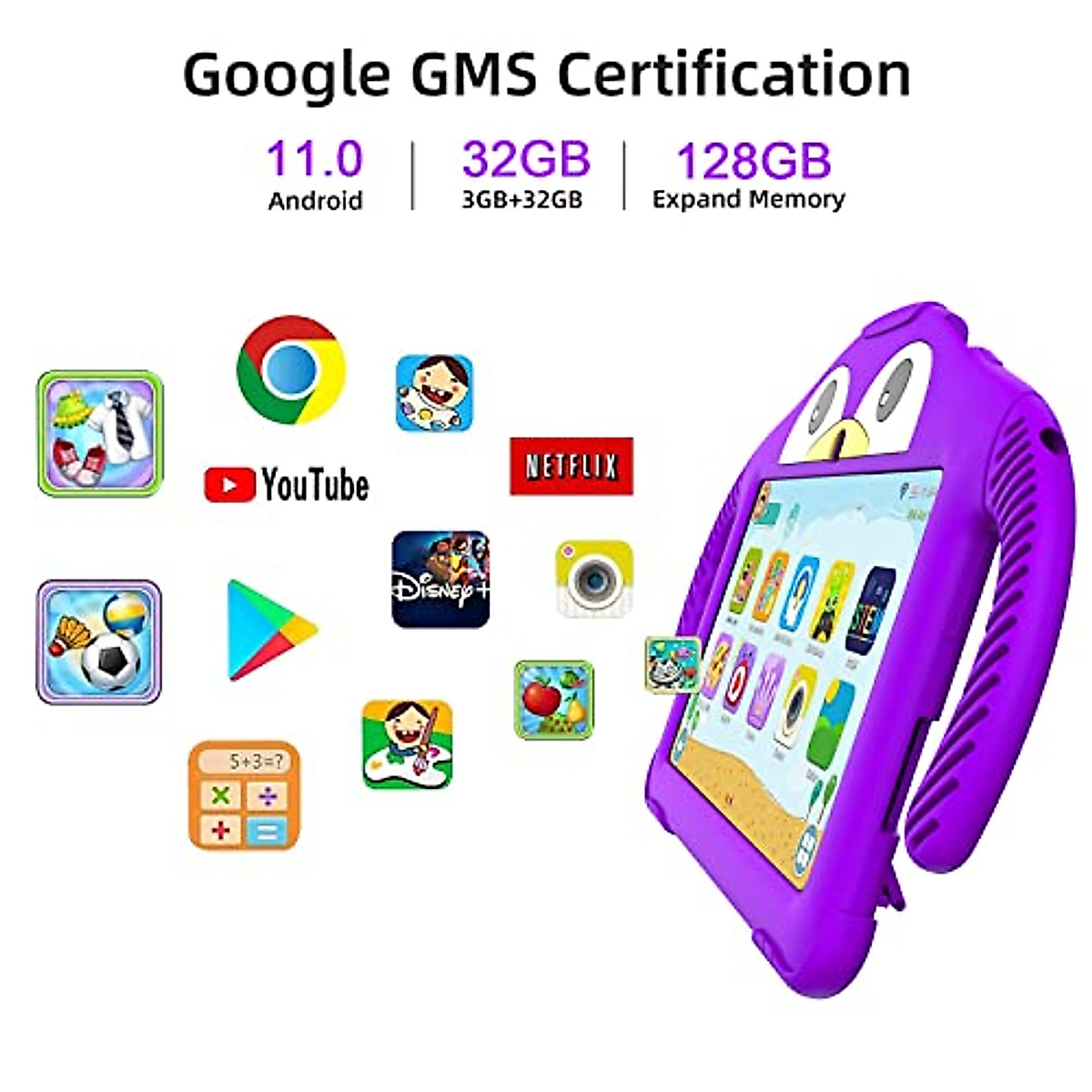 NORTH BISON 7 inch Android Tablet, Tablet for Kids, 3GB RAM 32GB ROM Toddler Tablet with Bluetooth, WiFi, GMS, Parental Control, Dual Camera, Shockproof Case, Educational, Games