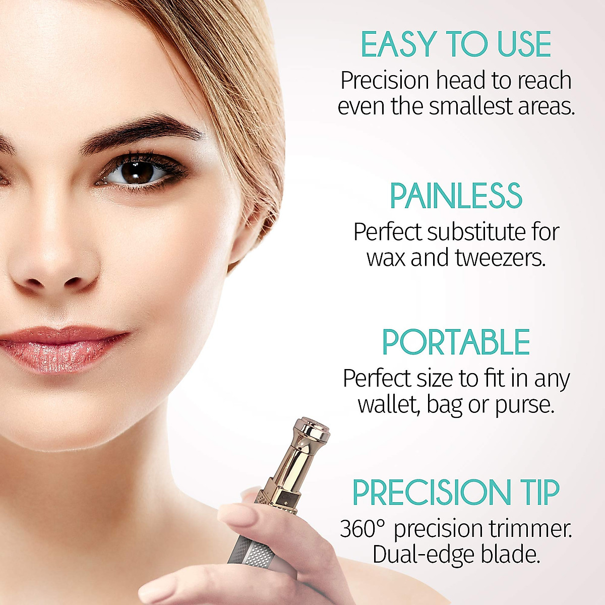 Eyebrow and Facial Hair Trimmer 2 in 1 Rechargeable Painless Epilator Easy to Use Eye Brows Razor Perfect Eyebrow Face Upper Lips Underarm Leg Bikini Hair Remover Brow Shaver with LED Light