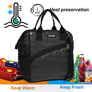 Lunch Bag with Leak Proof Material, Insulated Lunch Box for women/men, Tote Cooler Bag for Work/Picnic/Hiking/Beach/Fishing (Quilted Black)