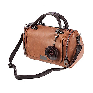 TENDYCOCO Crossbody Bag Barrel Handbag with Flower Pendant for Women (Brown)