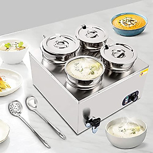 110V Commercial Soup Warmer ,Electric Food Warmer Adjustable Temp. 86-185℉, Stainless Steel Countertop Soup Pot with Tap, Food Warmer for Cheese/Hot Dog/Rice (4x4.2 Qt)