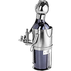 BRUBAKER Wine Bottle Holder Waiter - Metal Sculpture - Wine Rack Decor - Tabletop - with Greeting Card