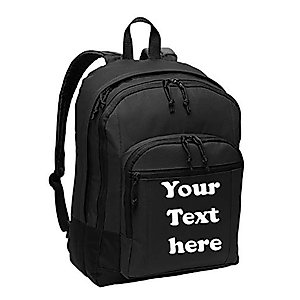 Personalized Monogrammed Backpack with Custom Text Shoulder Book Bag with Customizable Embroidered Monogram Design (Black)
