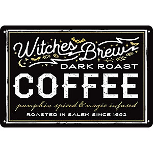 Witches Brew Dark Roast Coffee Metal Tin Sign for Bar Cafe Coffee Garage Kitchen Wall Decor Retro 8x12 Inch
