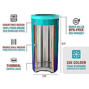CHILLOUT LIFE Skinny Can Cooler for Slim Beer & Hard Seltzer | 12oz Stainless Steel Tall Triple Insulated Can Drink Holder - 1 Pack