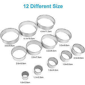 12 Pcs Donut Hole Cookie Biscuit Cutter Set for Baking, Graduated Doughnut Round Cookie Cutters, Metal Scone Circle Cookie Cutters for Frying, Biscuits Ring Molds for Cooking Cake(1-4.4 Inch) HAHAYOO