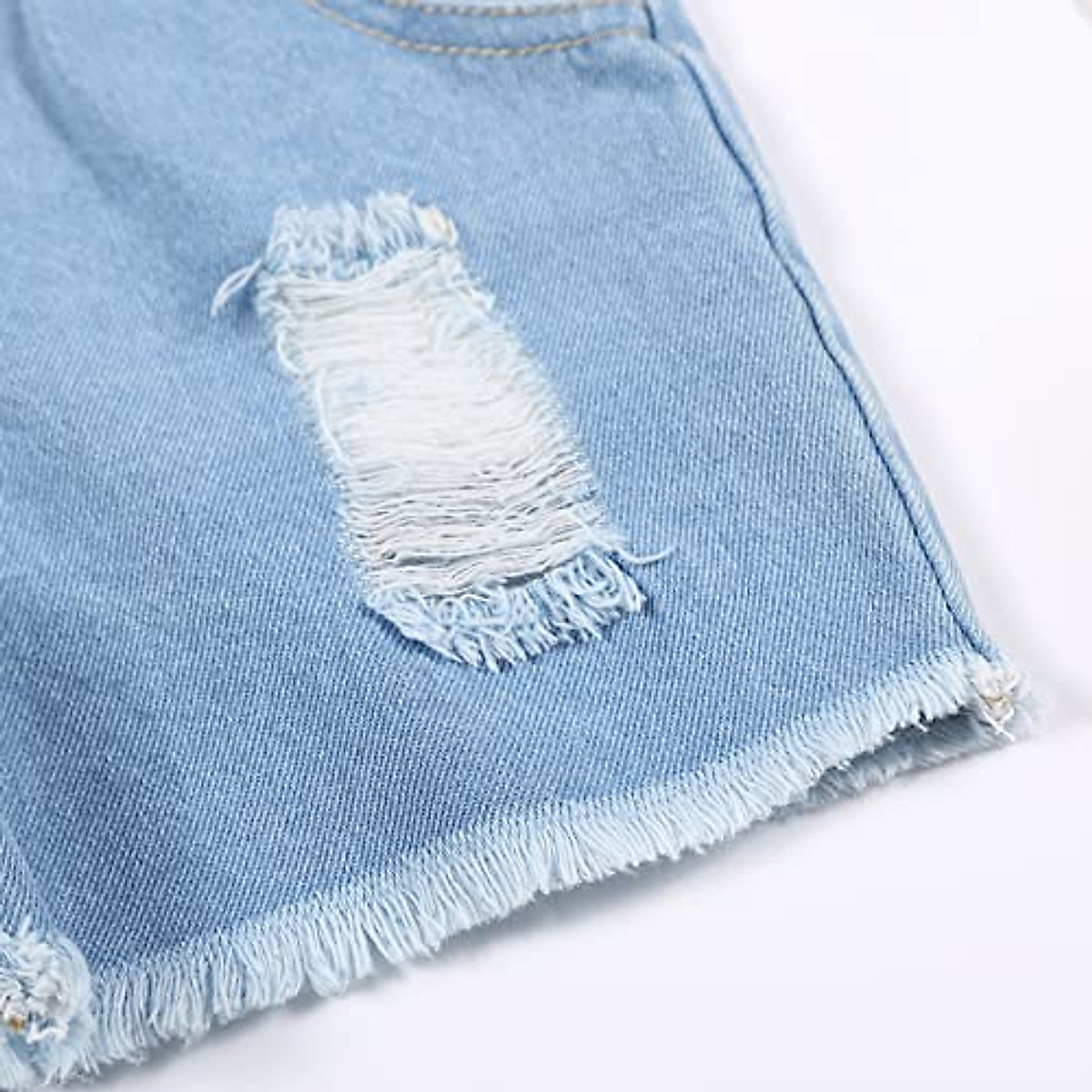 iiniim Toddler Kids Girls Adjustable Straps Jean Shortall Overalls Denim Ripped Hot Pants Blue 6-12 Months