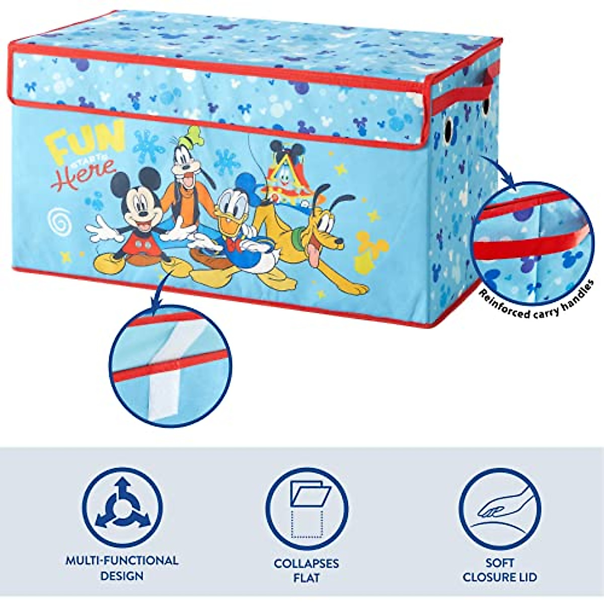 Idea Nuova Disney Mickey Mouse Collapsible Children’s Toy Storage Trunk, Durable with Soft Lid, 28.5"x 14.5"x16"