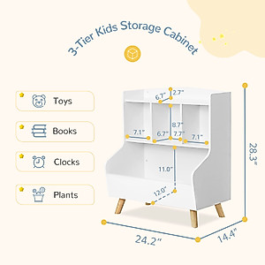 Curipeer Kids Bookshelf and Toy Storage, 3-Tier Wooden Open Bookcase, Baby Book and Toy Storage Display Organizer with Spacious Top Shelf Children, Friends, Family, White