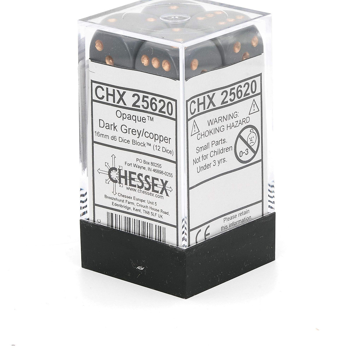 Chessex Manufacturing 16mm Opaque Dark Grey and Copper Plastic Polyhedral Dice Set-Dungeons and Dragons Dice Includes 12 Dice – D6 (CHX25620)