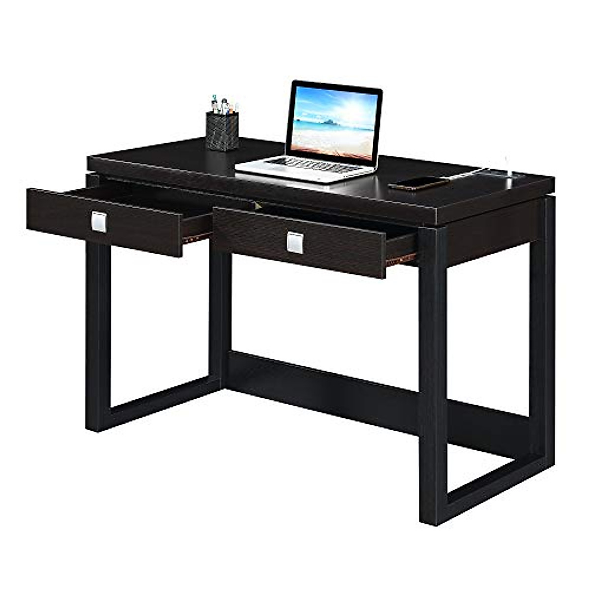 Convenience Concepts Newport 2-Drawer Desk with Charging Station, Espresso/Black