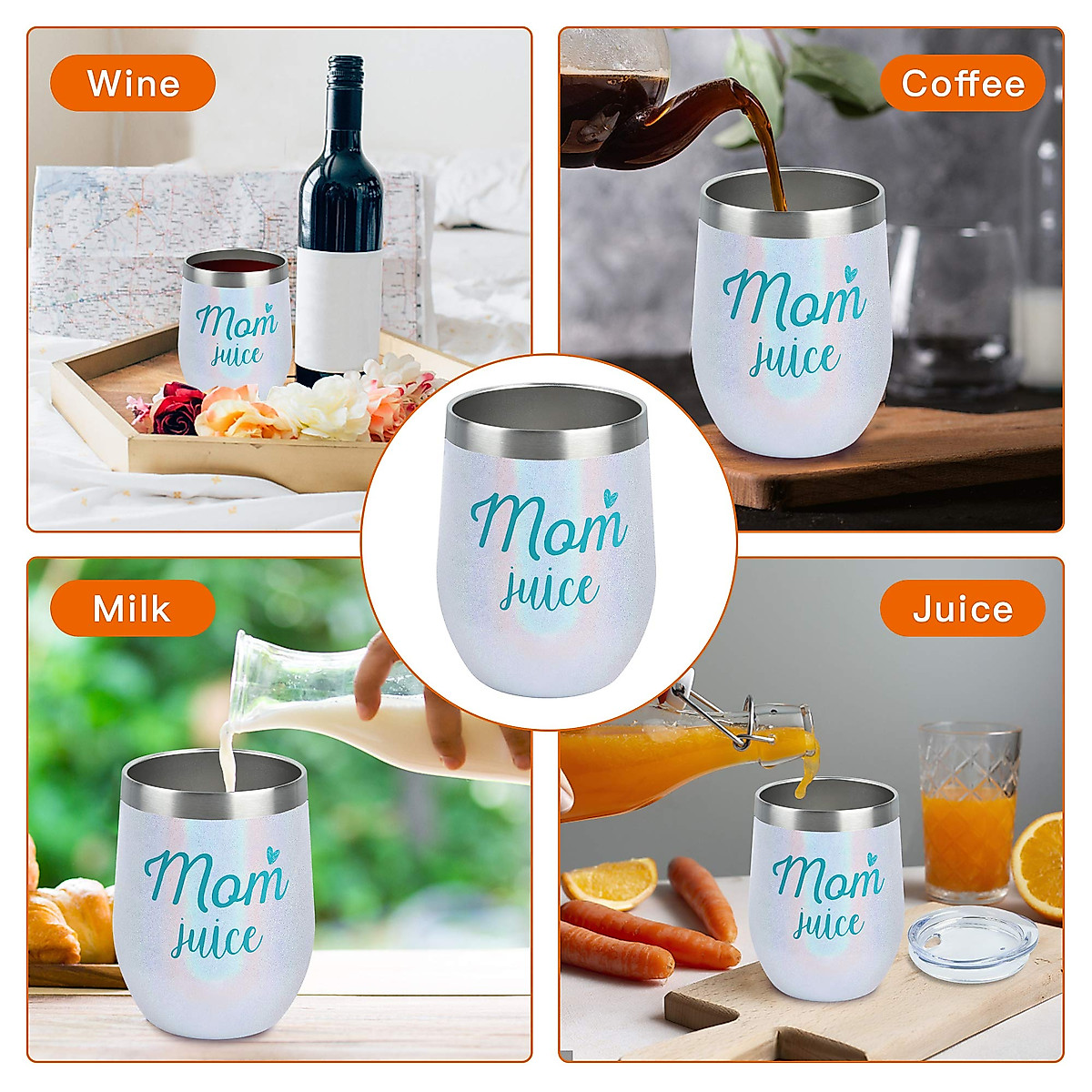 Supkiir Gifts for Mom- Mom Juice -Mom Birthday Mother’s Day Gifts from Son, Daughter for New Mom, Pregnant Mom, Wife Mommy Shark Wine Tumbler Mug, Sliver Rainbow