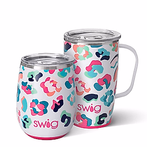 Swig Life Party Animal AM+PM Gift Set, Includes (1) 18oz Travel Mug + (1) 14oz Stemless Wine Tumbler, Triple Insulated, Stainless Steel, and Dishwasher Safe