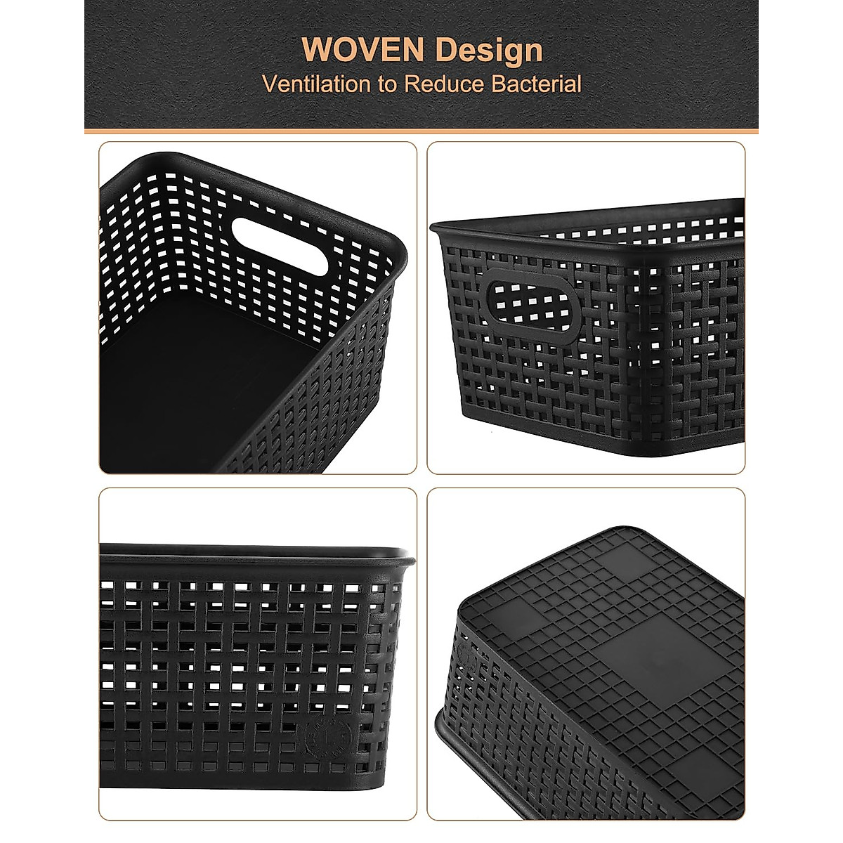 AREYZIN Storage Bins Plastic Storage Baskets With Lid Small Baskets for Organizing Stackable Storage Container Organizer Bins for Shelves Drawers Desktop Playroom Classroom Office, 6 Pack,Black