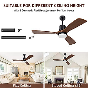 ghicc Ceiling Fans with Lights and Remote Modern Ceiling Fans with 3 Walnut Wood Blades, Indoor/Outdoor Ceiling Fans for Patios Farmhouse Bedroom，42"， Matte Black